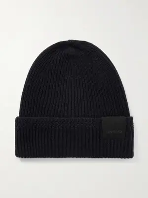 TOM FORD Logo-appliquéd Ribbed Cashmere Beanie - Blue