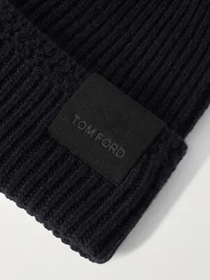 TOM FORD Logo-appliquéd Ribbed Cashmere Beanie - Blue