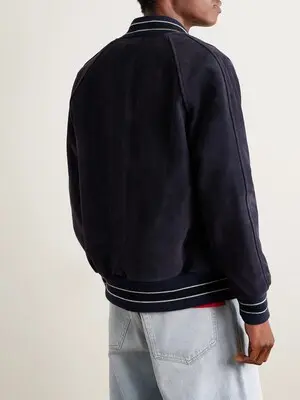 Golden Bear Logo-appliquéd Suede Varsity Jacket