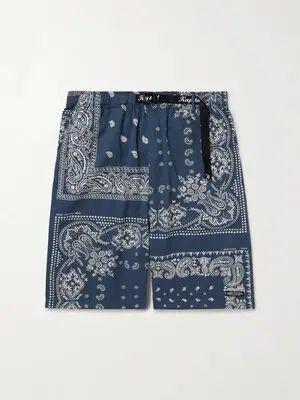 Kapital Straight-leg Bandana-print Cotton-twill Shorts - Blue