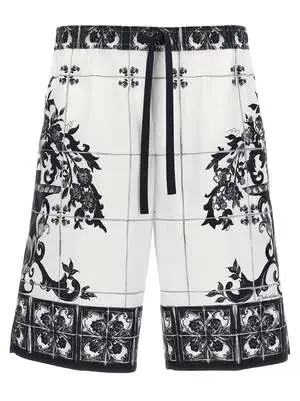 Dolce & Gabbana Maiolica Print Bermuda Shorts - White/black