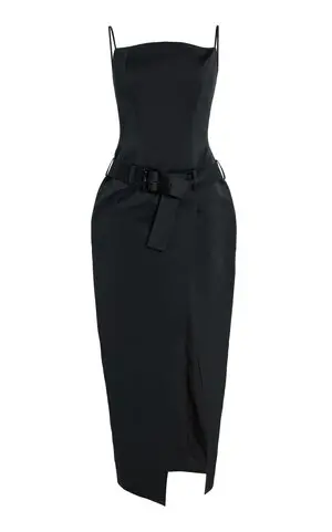 WIEDERHOEFT Julie Satin Midi Dress - Black