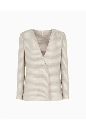 Giorgio Armani Single-breasted Jacket In Silk Chiffon With Embroidered Suede Webbing - Brown / Neutral