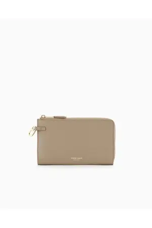 Giorgio Armani Pebbled Leather Wallet With Wraparound Zip - Beige