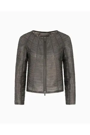 Giorgio Armani Pearlised Nappa Leather Jacket With Studs - Brown