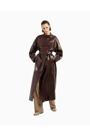 Giorgio Armani Nappa Leather Trench Coat - Brown