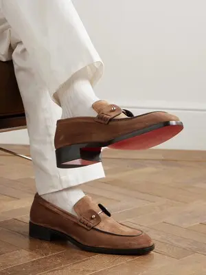 CHRISTIAN LOUBOUTIN Chambelimoc Embellished Suede Loafers - Brown