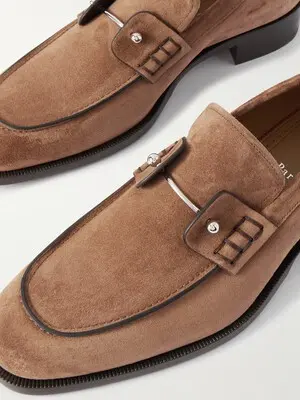 CHRISTIAN LOUBOUTIN Chambelimoc Embellished Suede Loafers - Brown
