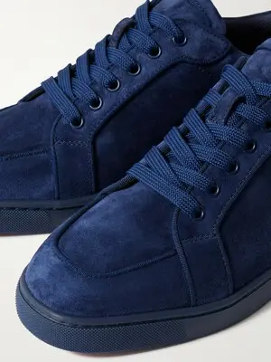 CHRISTIAN LOUBOUTIN Rantulow Orlato Grosgrain-trimmed Suede Sneakers - Blue