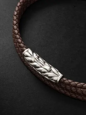 David Yurman Chevron Braided Leather And Sterling Silver Wrap Bracelet - Brown
