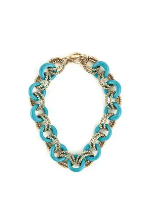 KENNETH JAY LANE Turquoise Link Necklace - Gold