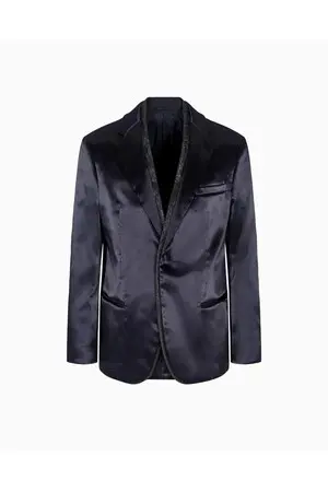 Giorgio Armani Soho Line Silk-blend Rhinestone Tuxedo Jacket - Blue