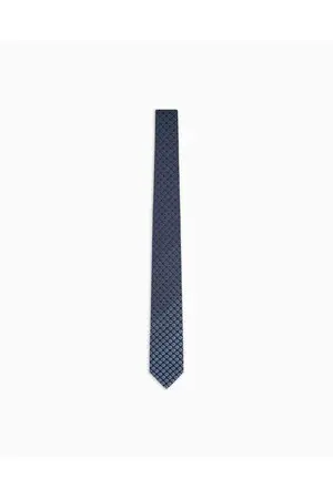 Giorgio Armani Silk Tie In Faded Monogram Jacquard Silk - Blue