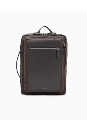 Giorgio Armani Asv Nylon And Pebbled-leather Backpack - Brown