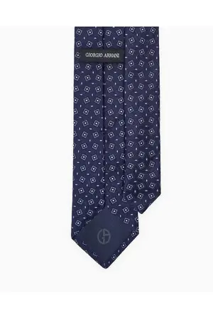 Giorgio Armani Silk Tie With Geometric Jacquard Motif - Blue