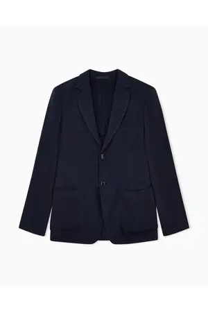 Giorgio Armani Giorgio Armani Single-Breasted Jacquard Cupro Jacket - Blue
