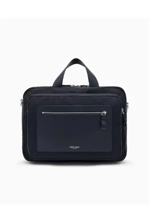 Giorgio Armani Pebbled-leather And Nylon Briefcase - Black