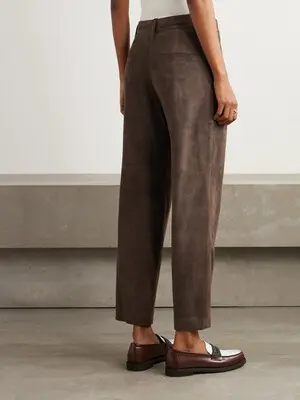 Brunello Cucinelli Pleated Suede Tapered Trousers - Brown
