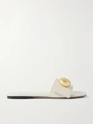 Loewe Pebble Embellished Leather Slides - Cream