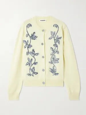 JIL SANDER Oversized Embroidered Wool Cardigan - Yellow
