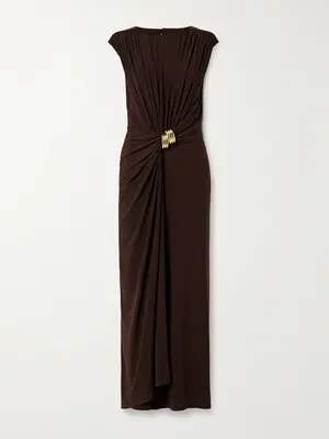 Brandon Maxwell The Serena Embellished Gathered Stretch-jersey Gown - Brown
