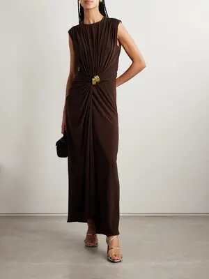 Brandon Maxwell The Serena Embellished Gathered Stretch-jersey Gown - Brown