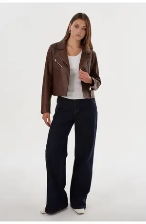 LAMARQUE Valeria Leather Biker Jacket - Brown