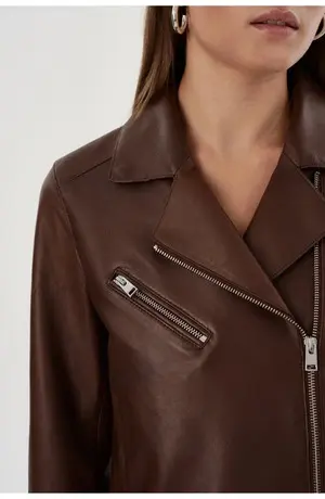 LAMARQUE Valeria Leather Biker Jacket - Brown