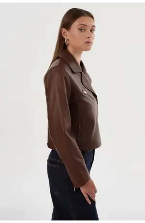 LAMARQUE Valeria Leather Biker Jacket - Brown