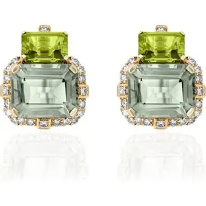 Goshwara GOSHWARA Semiprecious Stone Stud Earrings With Diamonds In 18k Gold Translucent Green / Bright