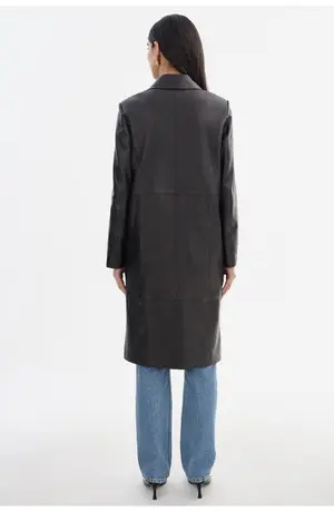 LAMARQUE Longline Leather Coat - Black