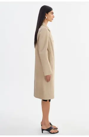 LAMARQUE Longline Leather Coat - Stone