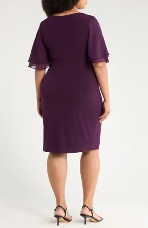 CONNECTED APPAREL Flutter Sleeve Faux Wrap Dress