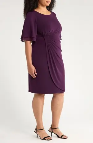 CONNECTED APPAREL Flutter Sleeve Faux Wrap Dress