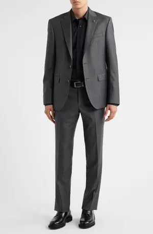 JACK VICTOR Stacie Trim Fit Solid Grey Stretch Super 110s Suit - Charcoal