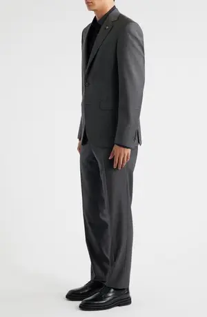 JACK VICTOR Stacie Trim Fit Solid Grey Stretch Super 110s Suit - Charcoal