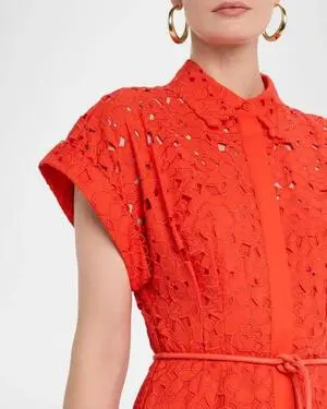 Rebecca Vallance Blaire Floral Lace Midi Shirtdress - Orange