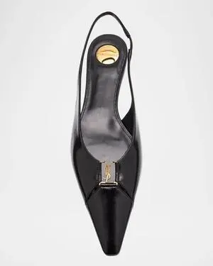Saint Laurent Babylone Leather Slingback Ballerina Flats Noir