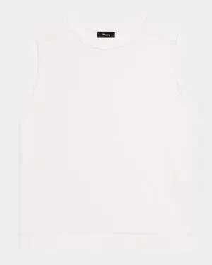 Theory Sleeveless Top With Open-Stitch Trim - White