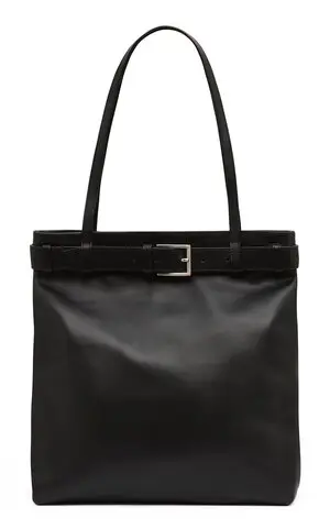 ST. AGNI Belted Leather Tote Bag - Black