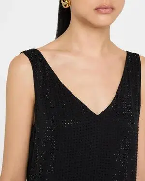 UNGARO Sleeveless Rhinestone Blouse Black