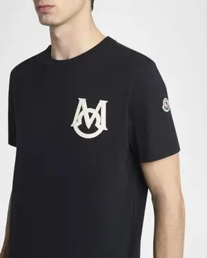 Moncler Apos;s Monogram Applique Crewneck T-shirt - Navy