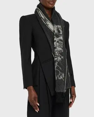 Alexander McQueen Cashmere & Wool Tattoo Scarf - Black/ivory