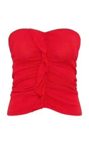 Paris Georgia Minimal Ruffle Tube Top - Red