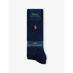 Ralph Lauren Polka-dot Pack-of-three Stretch-cotton Crew Socks - Navy/orange