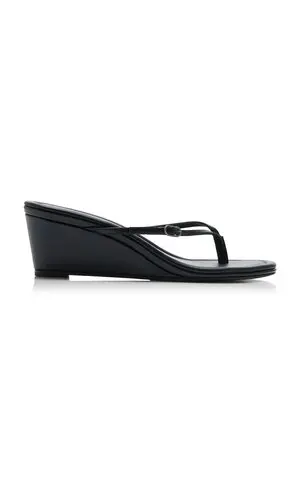 ST. AGNI Petit Leather Wedge Thong Sandals - Black