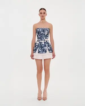 MILLA Strapless Floral Print Mini Dress - Blue Hydrangea Mini