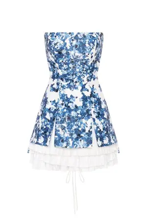 MILLA Strapless Floral Print Mini Dress Blue Hydrangea