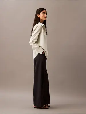 Calvin Klein Pinstripe Wool Blend Wide Leg Trousers