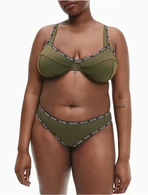 Calvin Klein Logo Tape High Leg Bikini Bottom - Crocodile Green